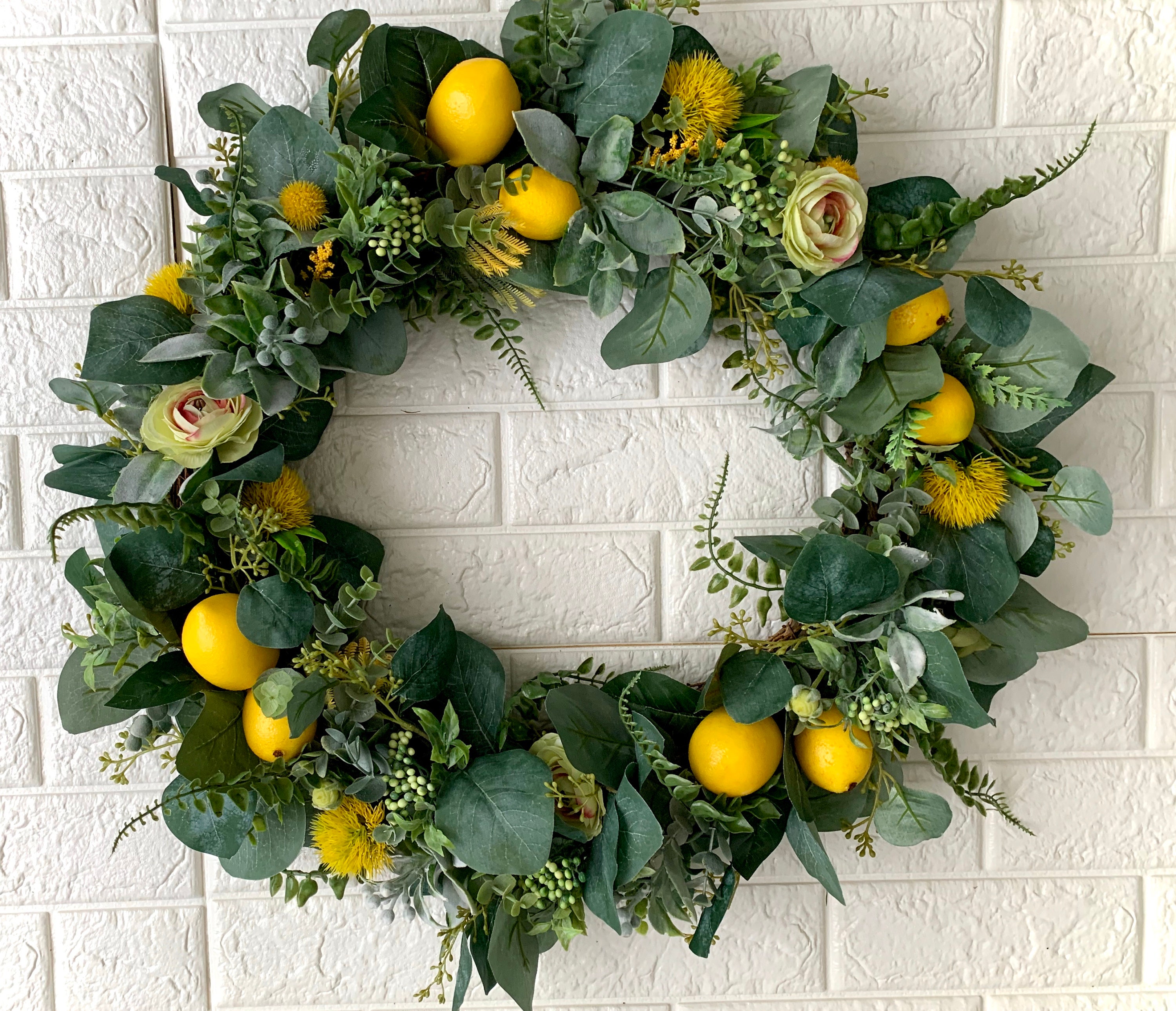 Spring Wreath Lemon Spring Summer Door Wreath Yellow Lemons - Etsy