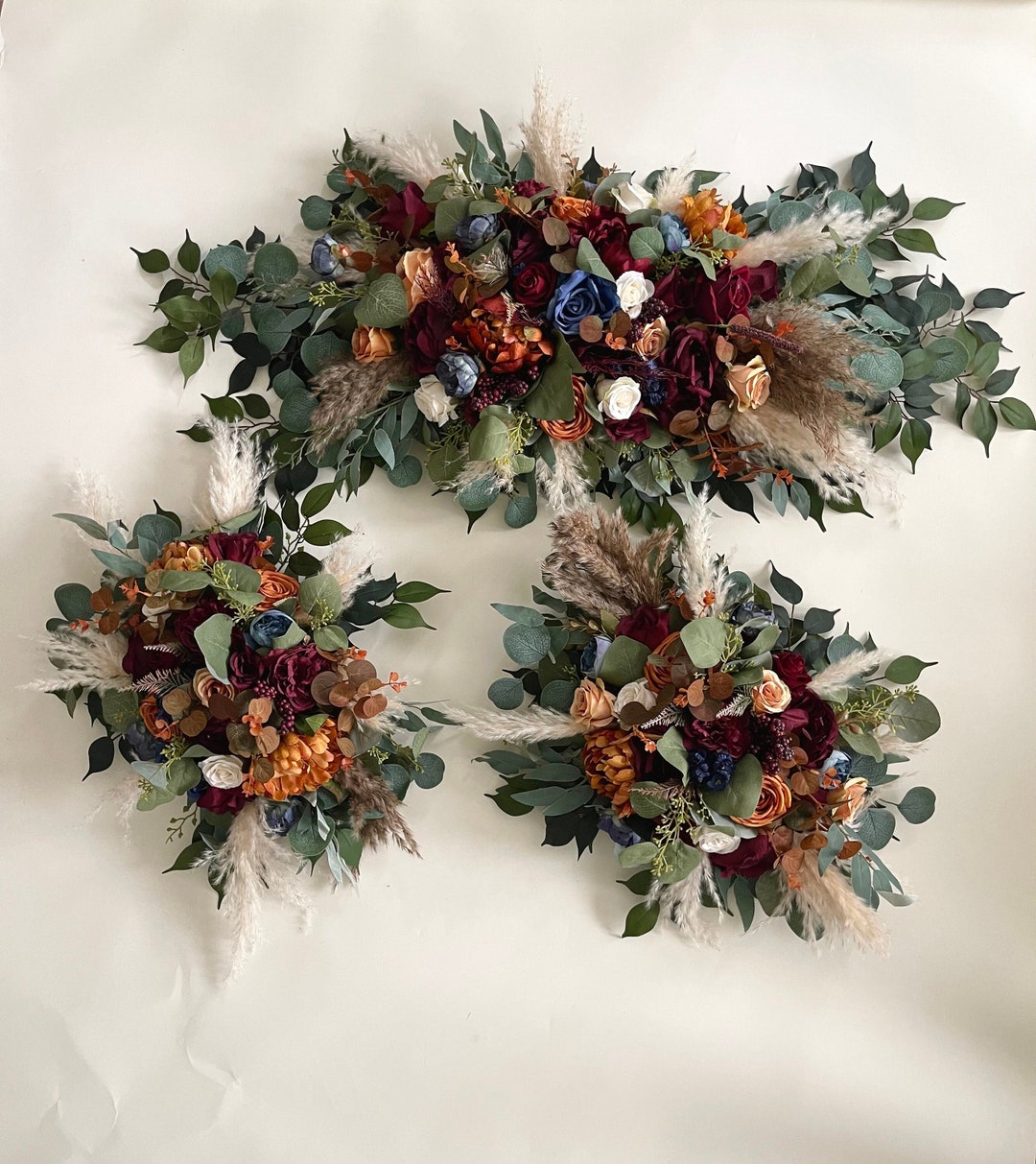 Rust Orange and Blue Arrangement Wedding Arch Arbor Arrangements Dusty ...