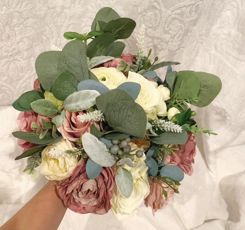 Wedding Boho Bridal Bouquet Dusty Rose Wedding Bouquet Dusty Greenery ...