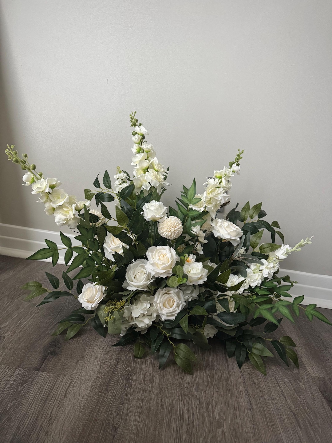 Floor Arch Free Standing Arch Arrangement Aisle Flowers White and Green ...