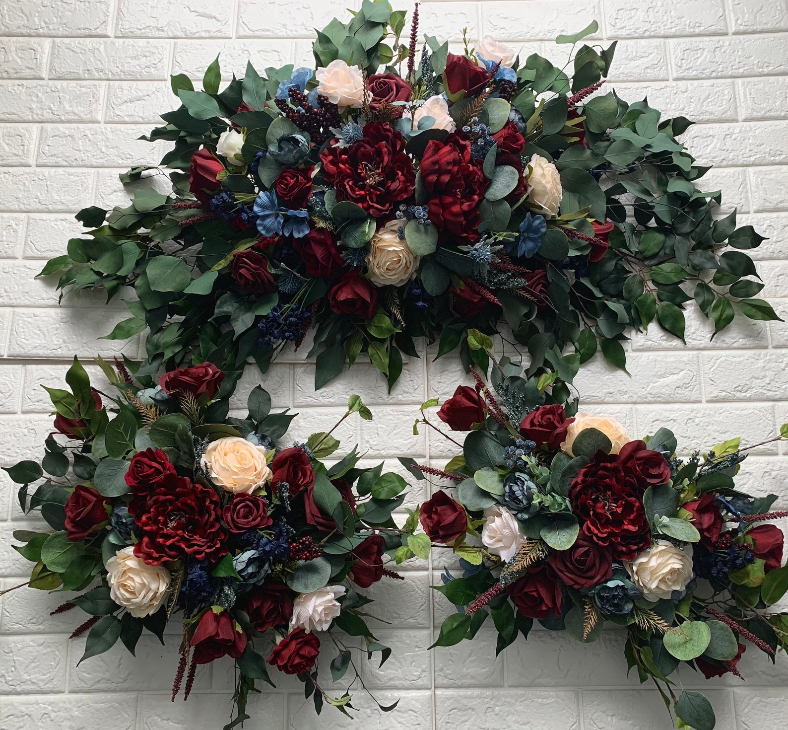 Dusty Blue Wedding Arch Arrangement Arbor Ties Arrangements Burgundy ...