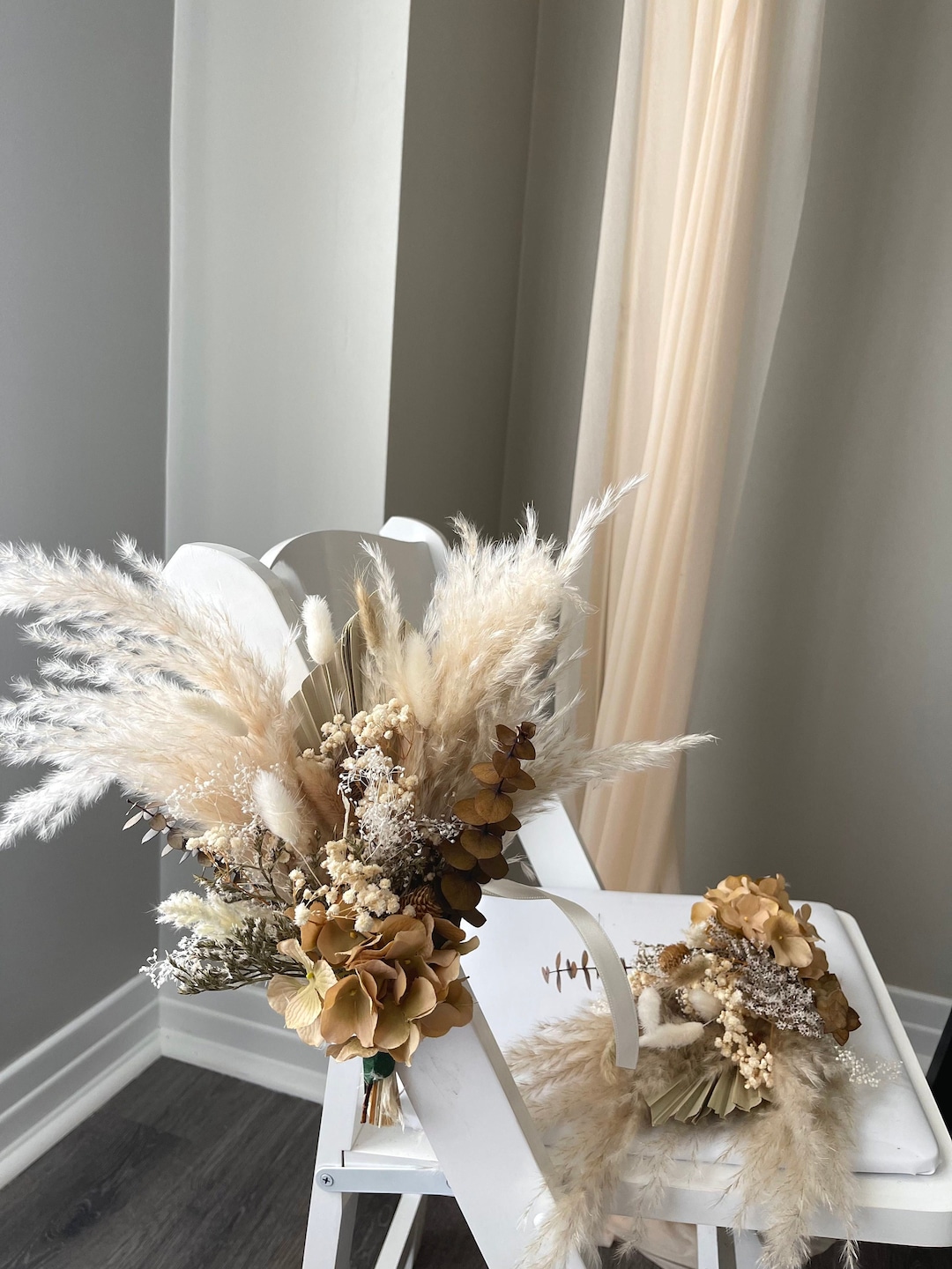 Sample Rust Pew Decor Aisle Flowers Boho Pampas Grass Palm Leaves ...