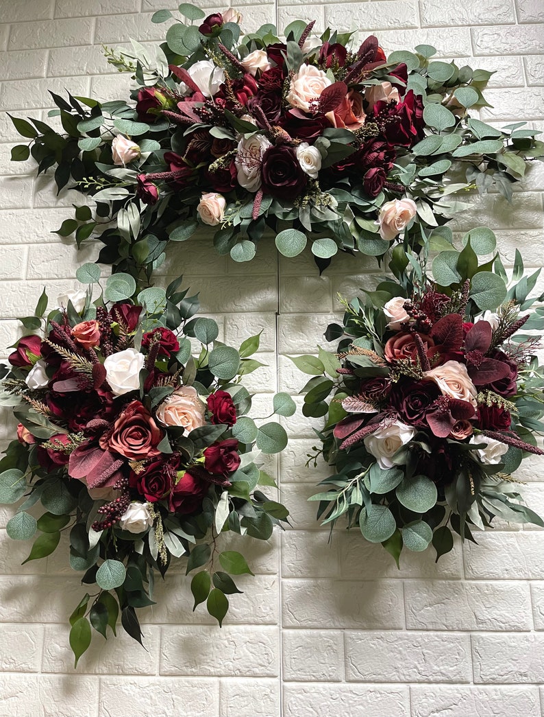 Pale Pink Burgundy Wedding Arch Arrangement Arbor Ties - Etsy