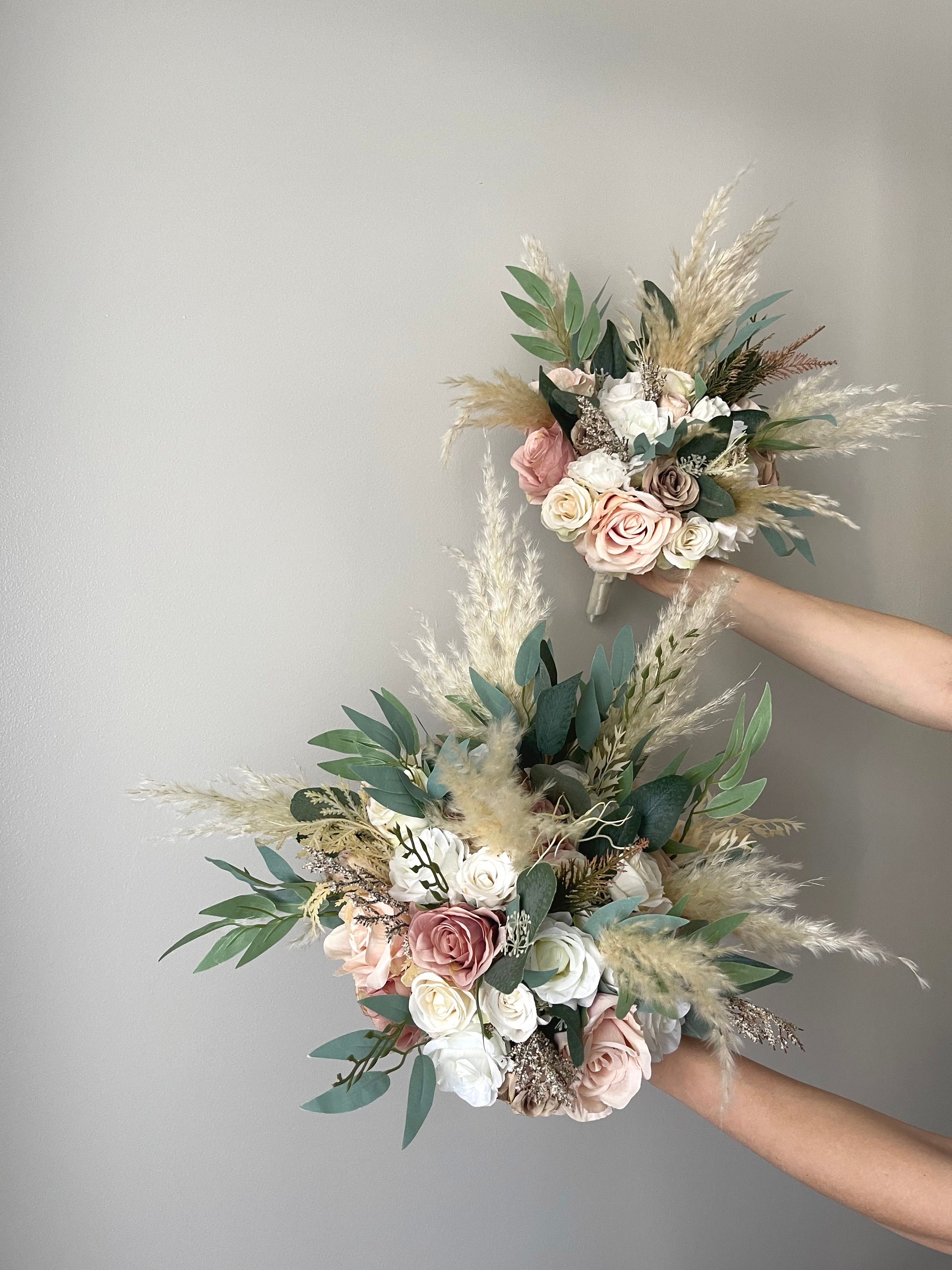 Boho Ivory Blush Dusty Pink White Peony Roses Bouquet Accents - Etsy