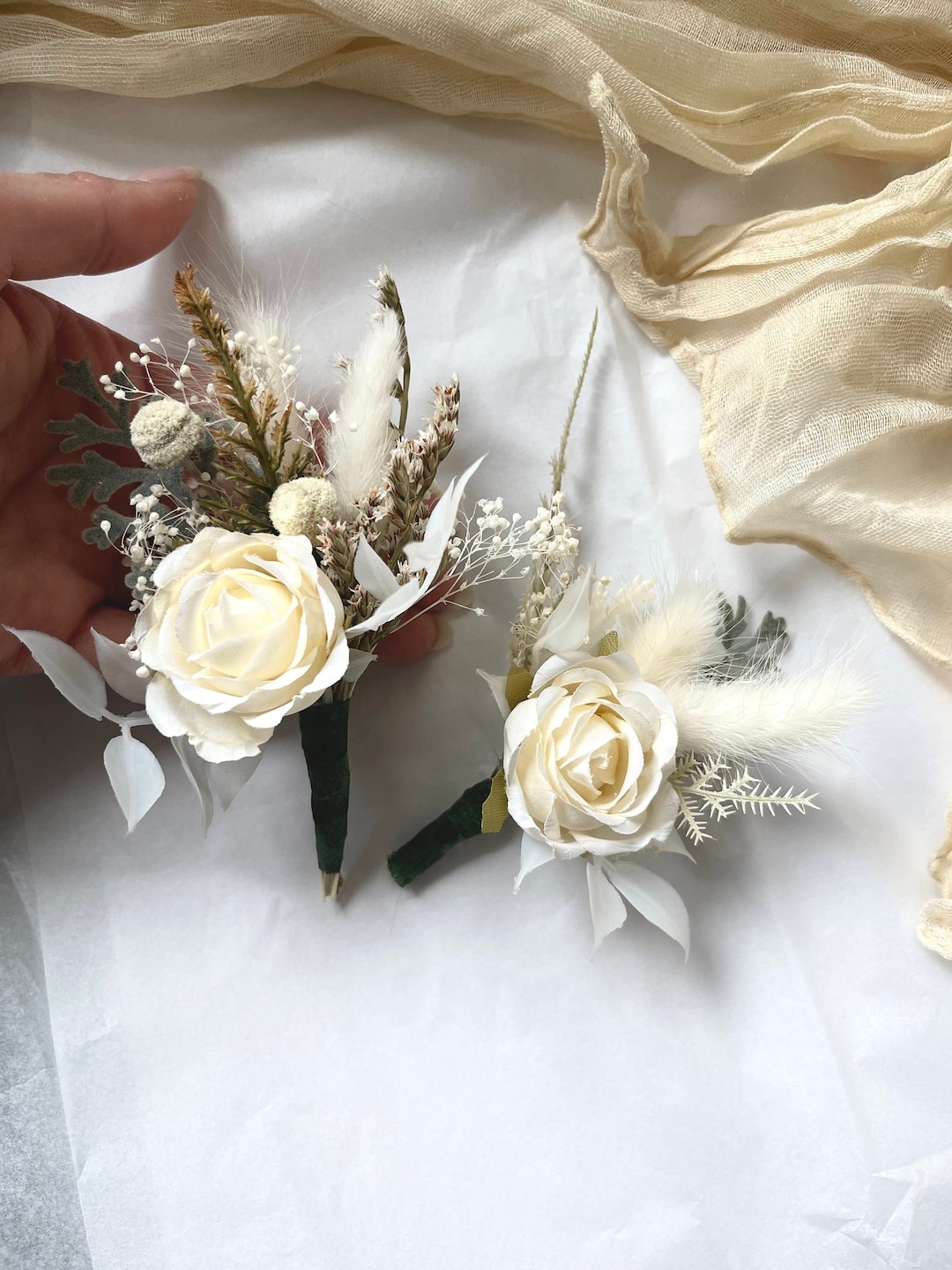 Pampas Bout Wedding Boutonnière Ivory Boutonnieres Corsages White ...