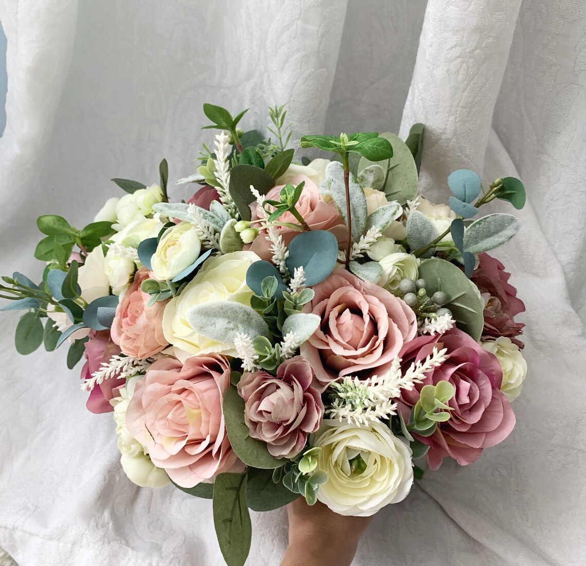 Wedding Boho Bridal Bouquet Dusty Rose Wedding Bouquet Dusty Greenery ...