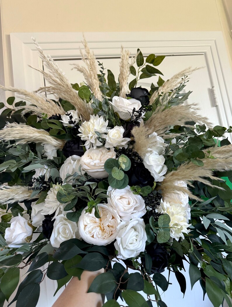 Floor Free Standing Arch Arrangement Aisle Flowers White and Black Boho ...