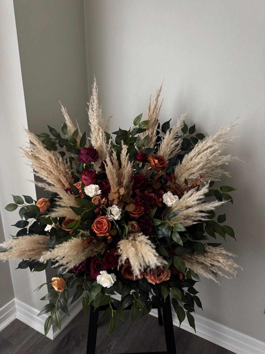 Wedding Burgundy Orange Floor Free Standing Arch Arrangement Aisle ...