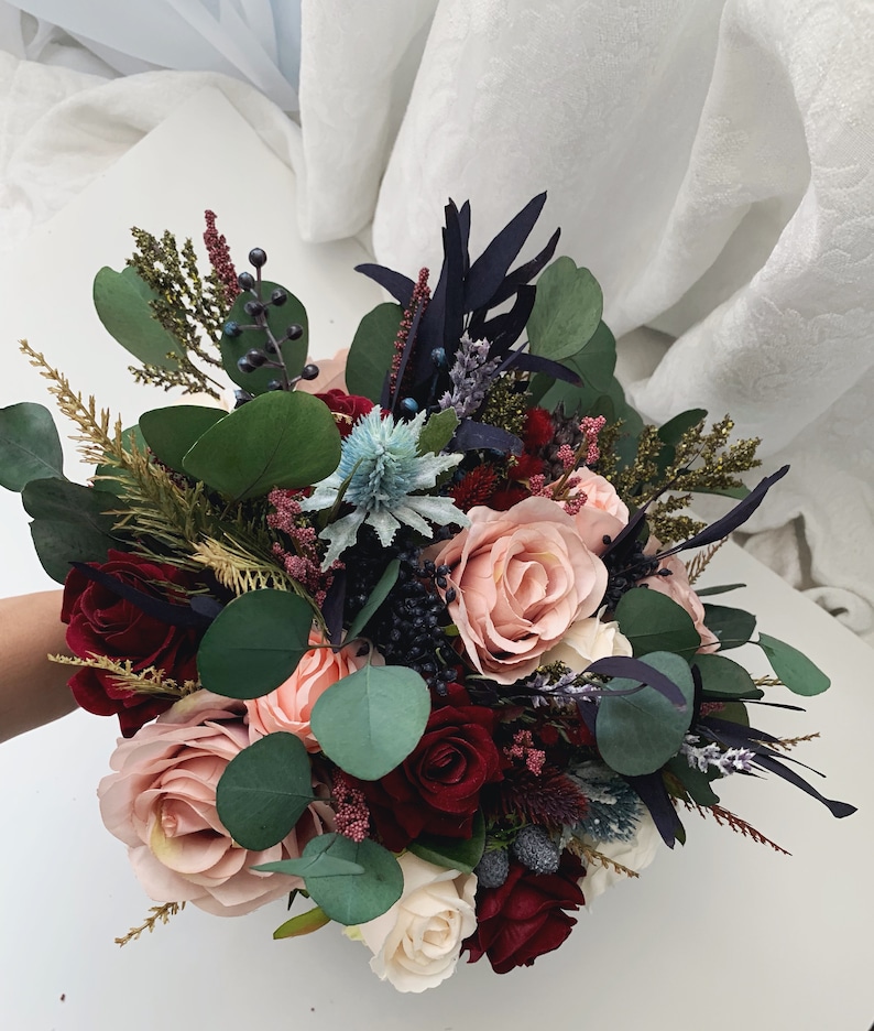 Boho Wedding Bouquet Burgundy Eucalyptus Wedding Maroon | Etsy