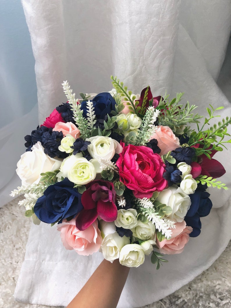 Wedding Bouquet Set Boho Navy Blue Burgundy Decorative Bridal Wedding ...
