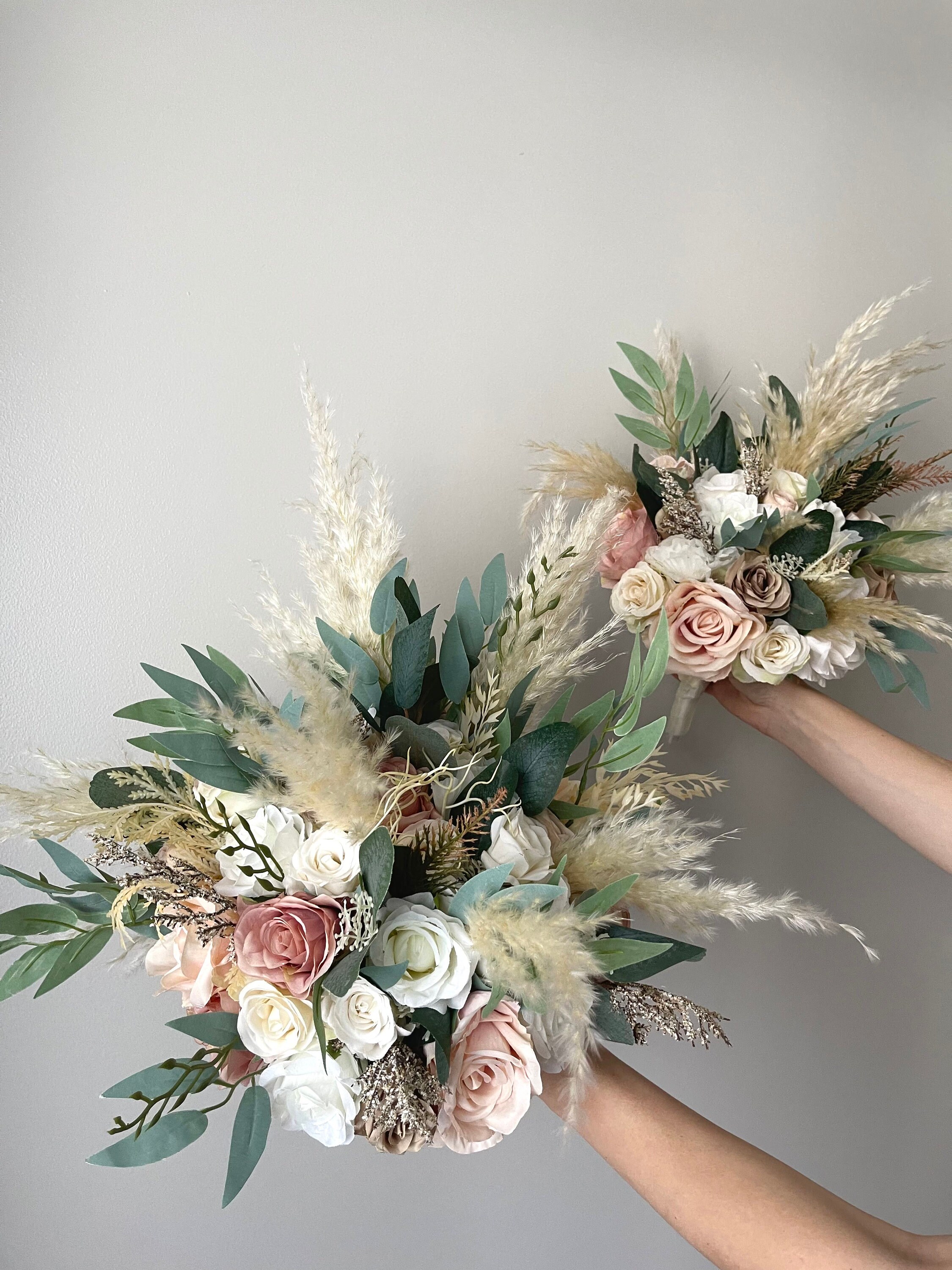 Boho Ivory Blush Dusty Pink White Peony Roses Bouquet Accents - Etsy
