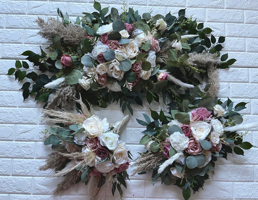 Boho Pampas Grass Wedding Arch Arrangement Dusty Rose Rust Arbor ...