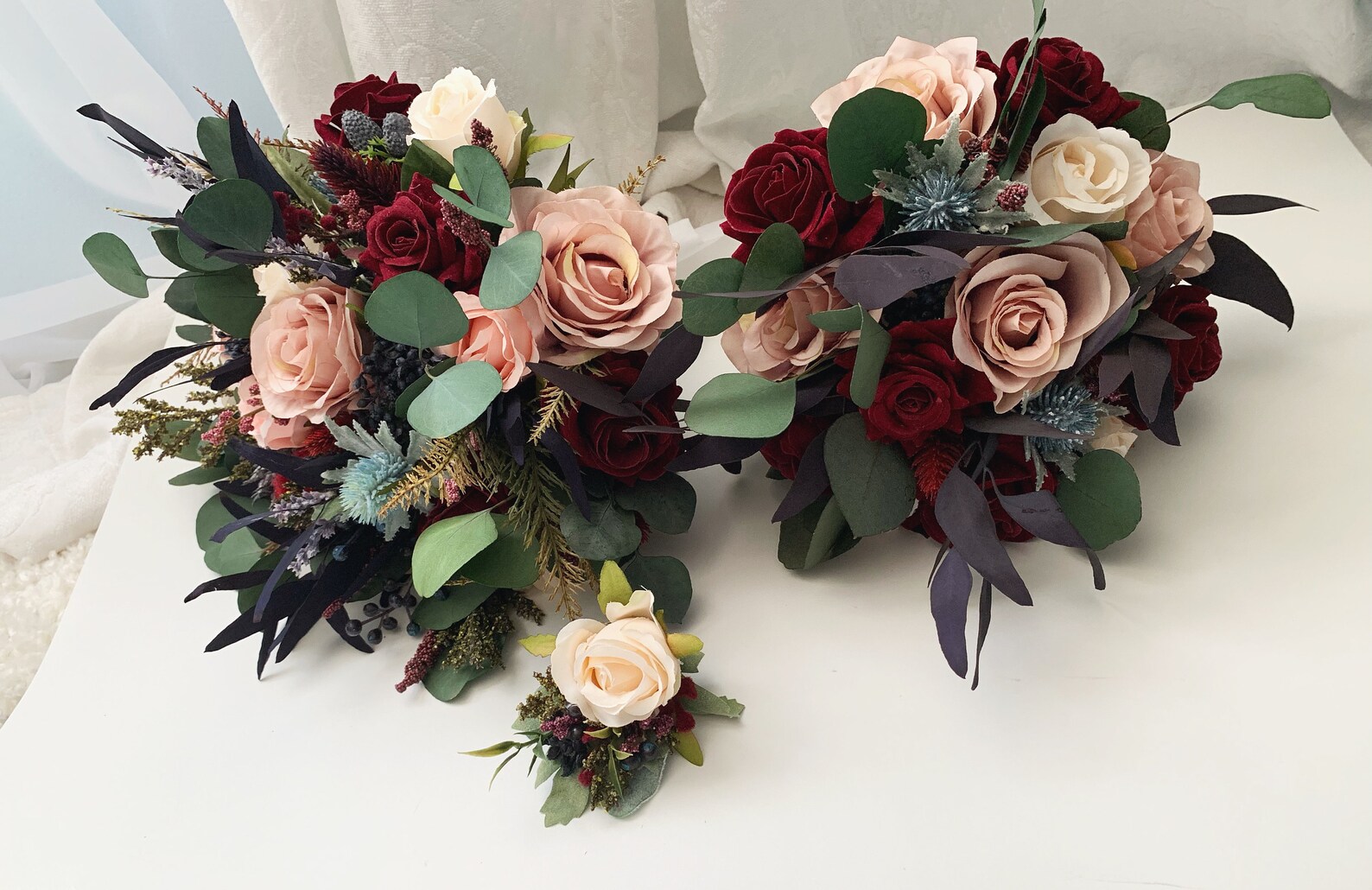 Boho Wedding Bouquet Burgundy Eucalyptus Wedding Maroon | Etsy