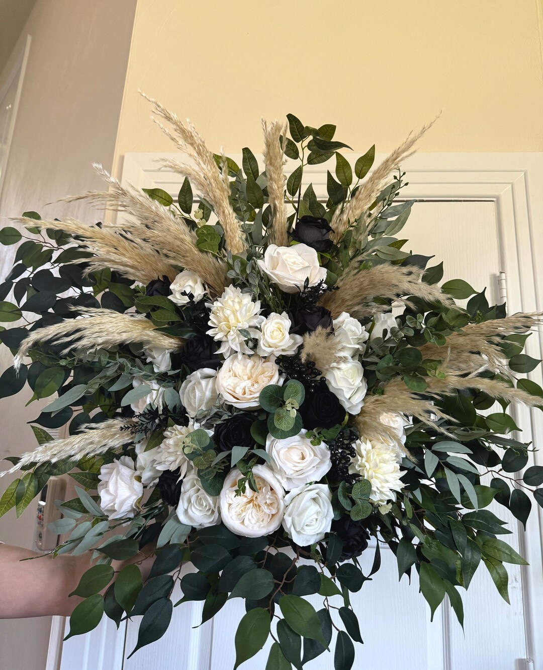 Floor Free Standing Arch Arrangement Aisle Flowers White and Black Boho ...