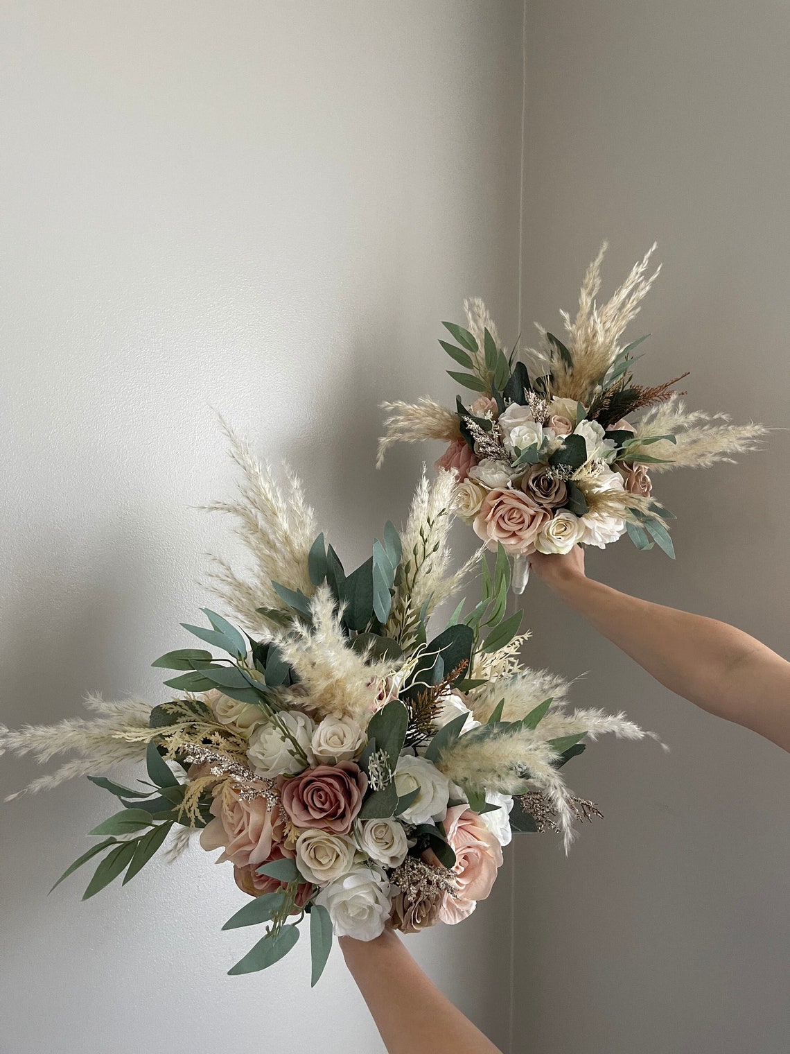 Boho Ivory Blush Dusty Pink White Peony Roses Bouquet Accents - Etsy