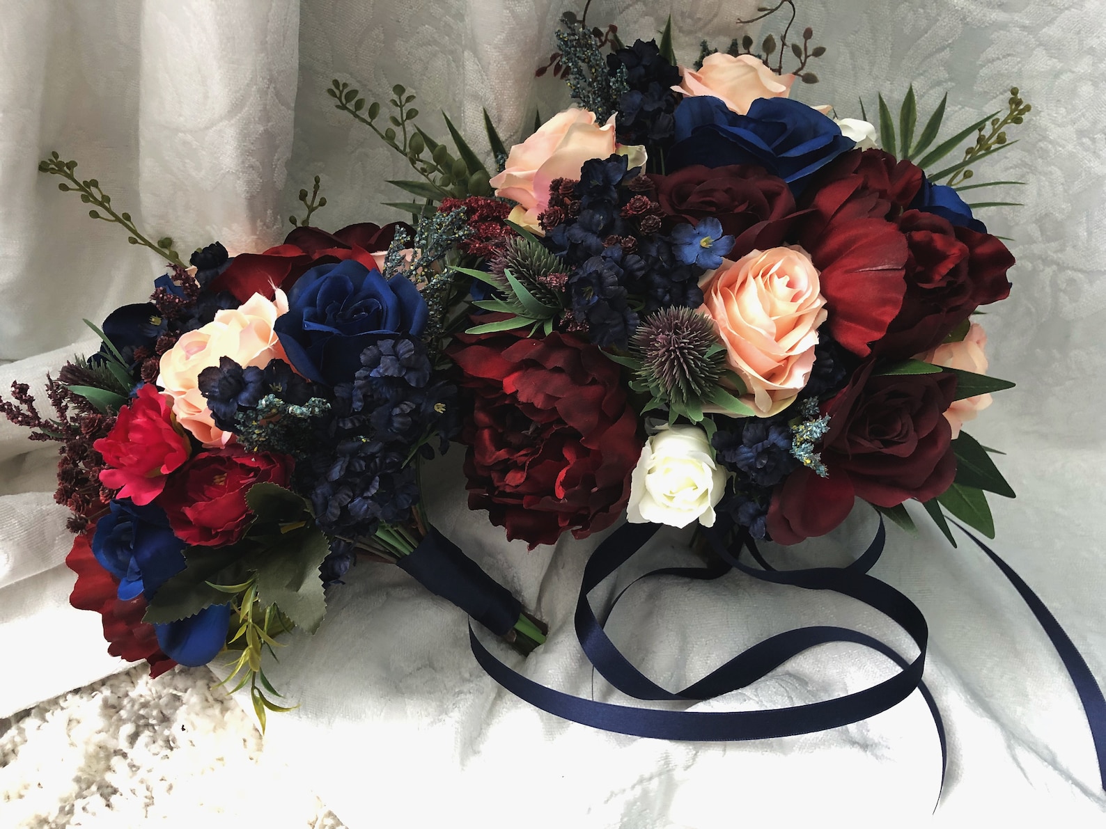 Wedding Bouquet Burgundy Navy Blue Red Peony Eucalyptus | Etsy