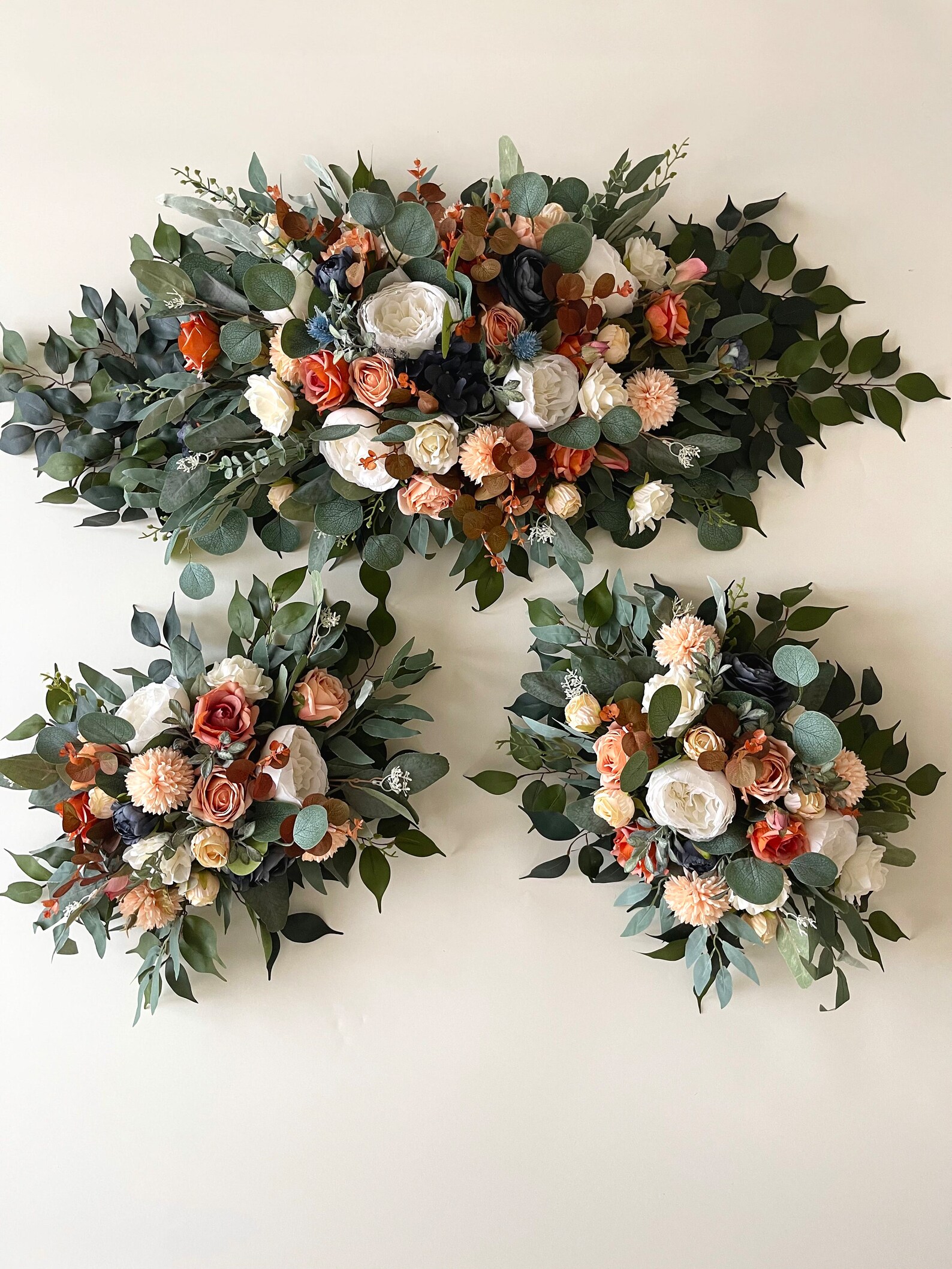 Rust Orange and Blue Arrangement Wedding Arch Arbor Arrangements Dusty ...