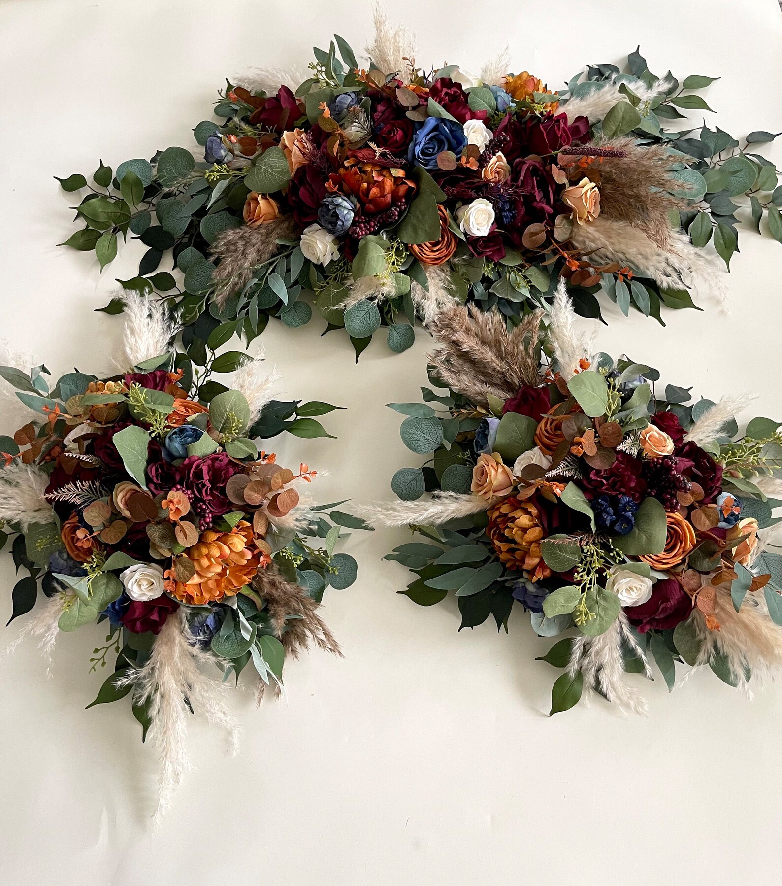 Rust Orange and Blue Arrangement Wedding Arch Arbor Arrangements Dusty ...