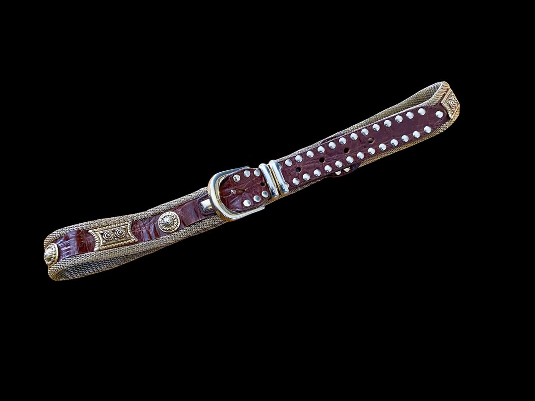 Brown Leather & Chainmail Belt, Gold Badges Western Belt 36"- 40" - Etsy