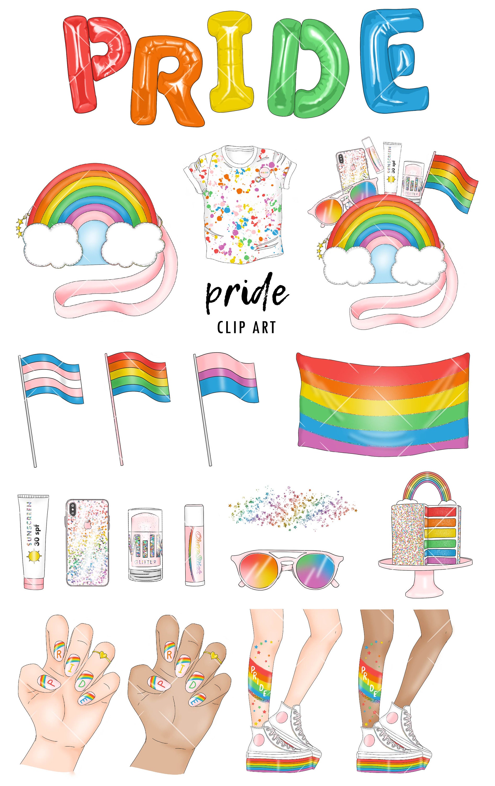 Pride Clip Art Set LGBTQ Bright Rainbow | Etsy