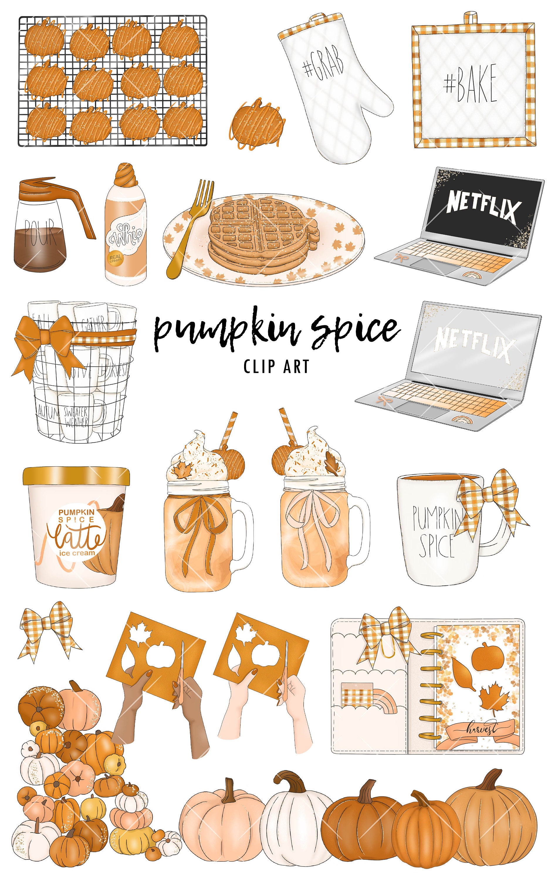 Pumpkin Spice Clip Art Set Fall Autumn Crisp Fall - Etsy