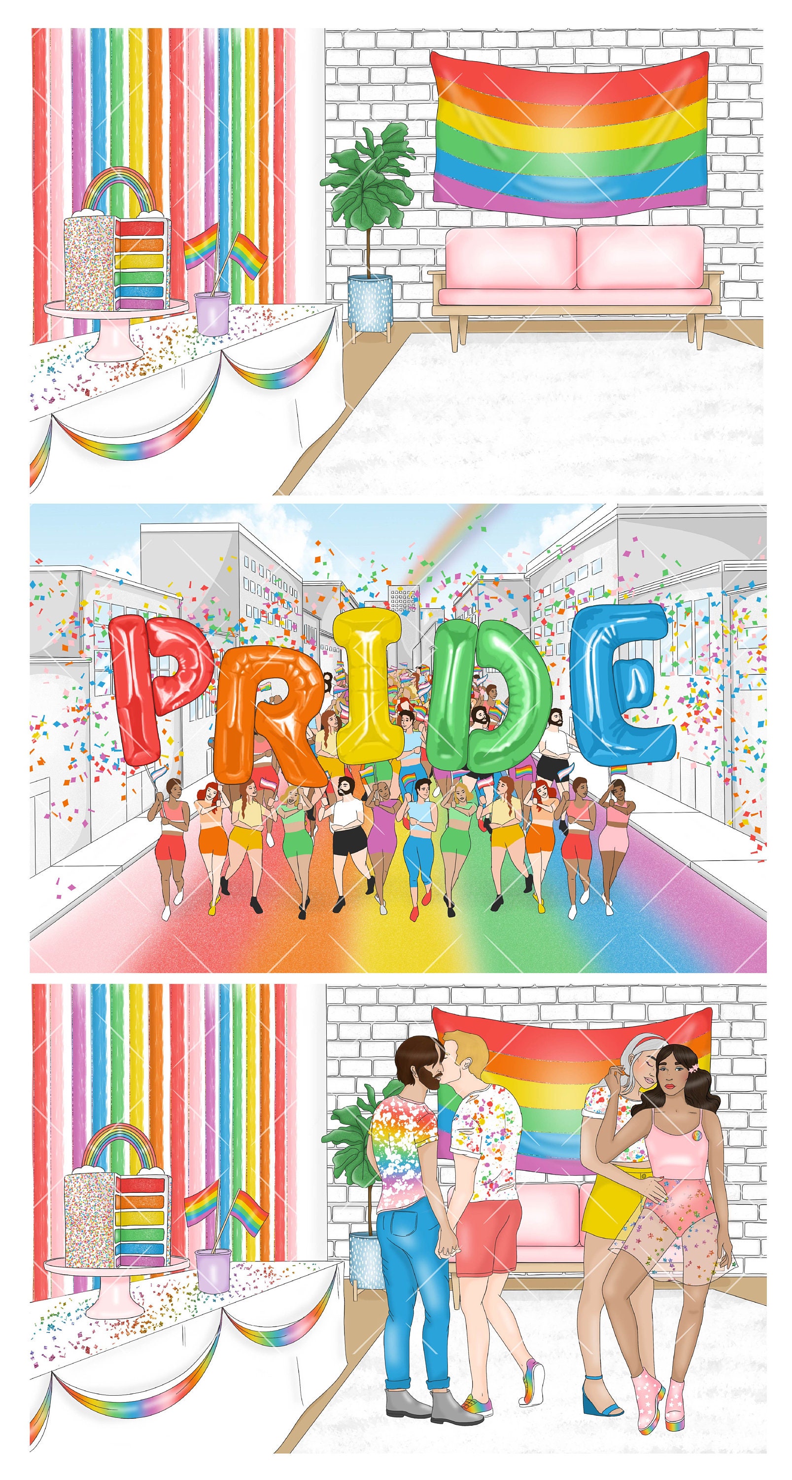 Pride Clip Art Set LGBTQ Bright Rainbow | Etsy