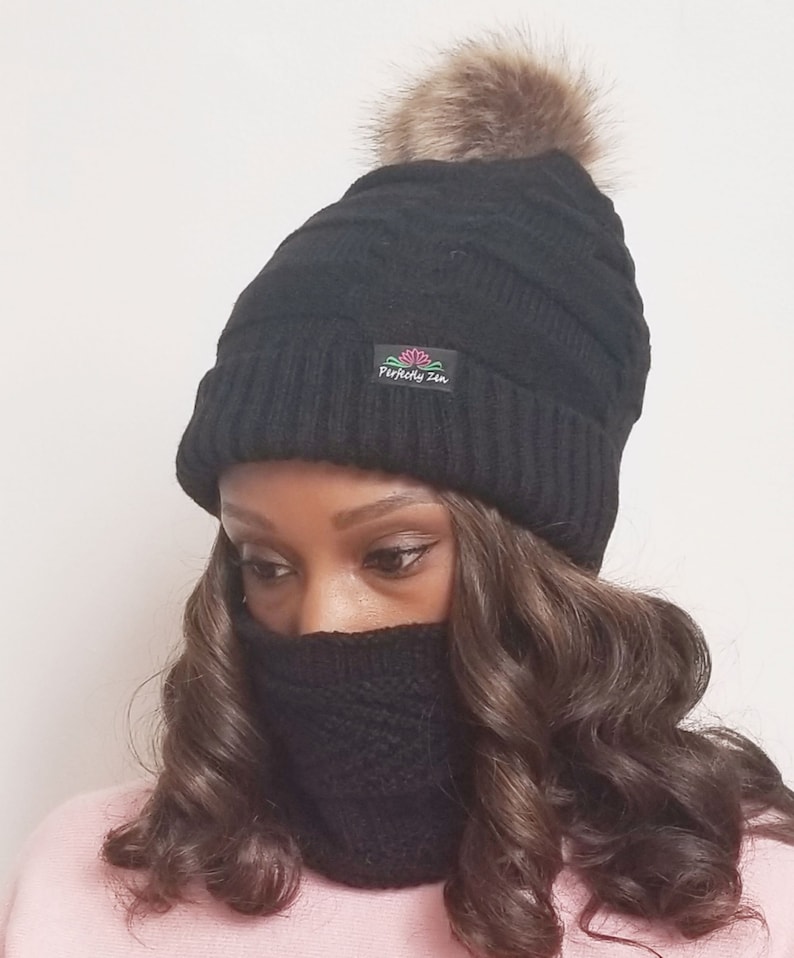 SATIN LINED Knit Beanie Winter Ski Hat Cap With Mask Face | Etsy