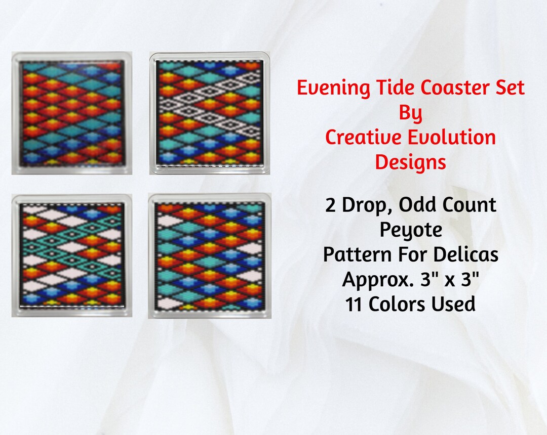 Beading Pattern 2 Drop, Odd Count Peyote Evening Tide Coaster Set 4 ...