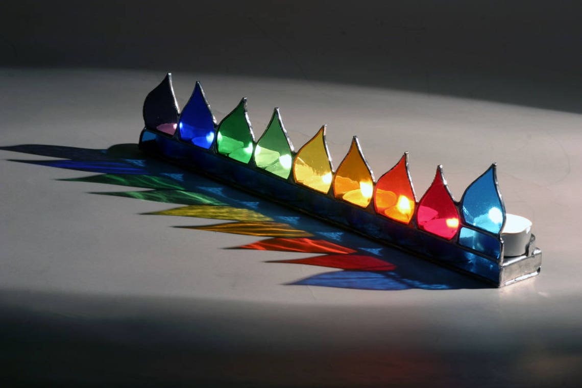 Chanukiya-menorah - Hanukkah - Stained Glass - Colorful Glass Menorah ...