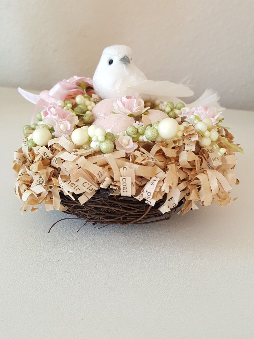 Shabby Chic Easter Nest, Spring Bird Nest With Glitter Eggs, Shabby ...