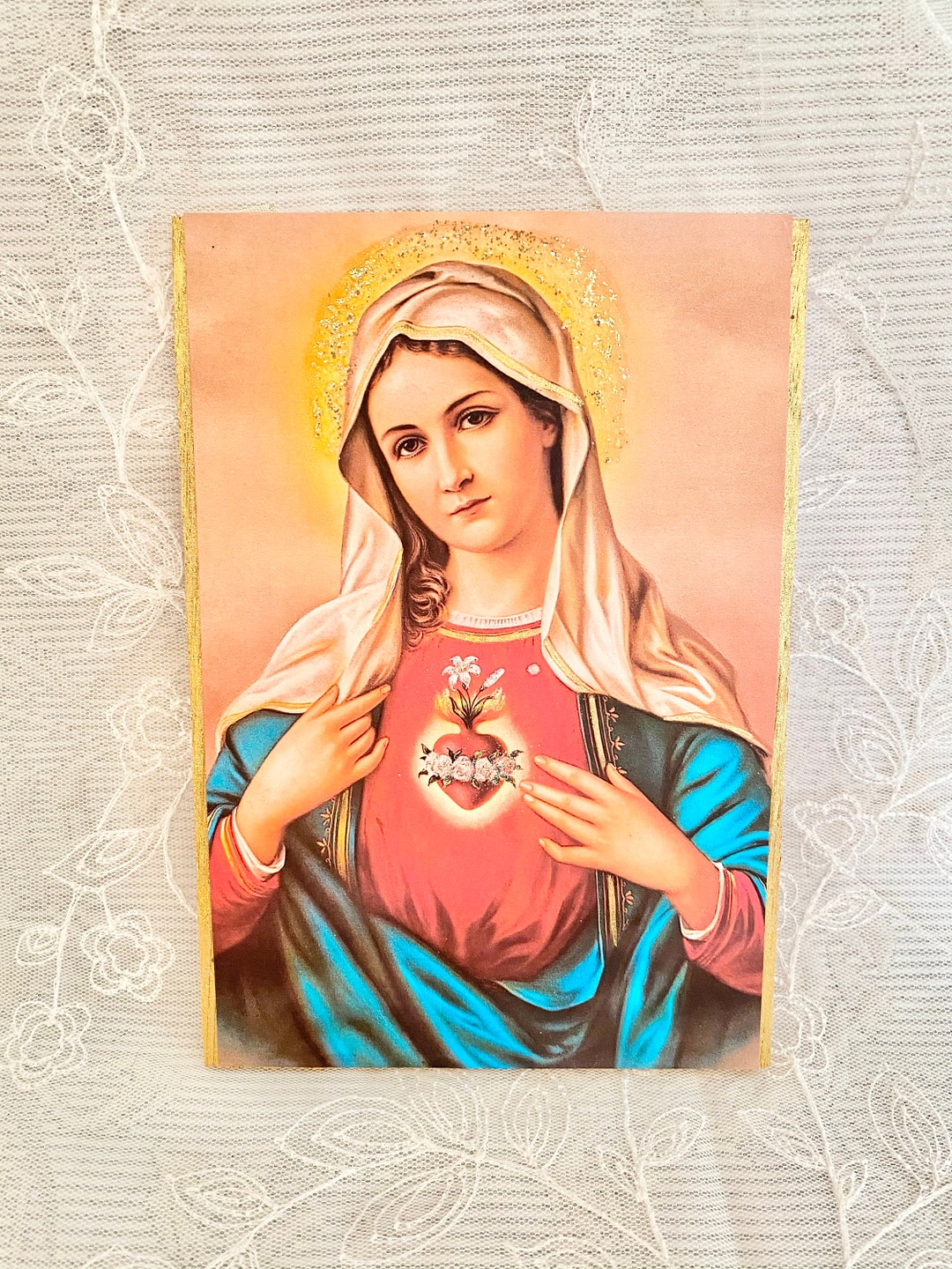 Sacred Heart of Mary Sign, Vintage Style, Religious Decor, Hanging Wood ...