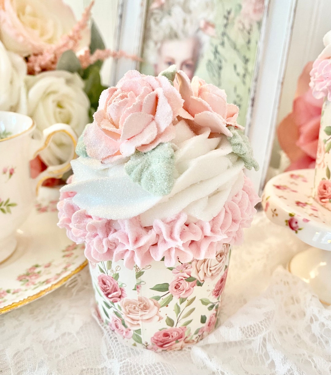 Pink Faux Cupcakes, Pink Fake Sweets, Shabby Chic Sweets Display, Pink ...