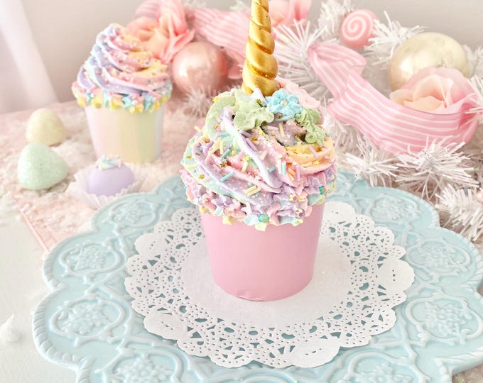 Rainbow Faux Cupcake, Pastel Fake Sweets, Shabby Chic Sweets Display ...