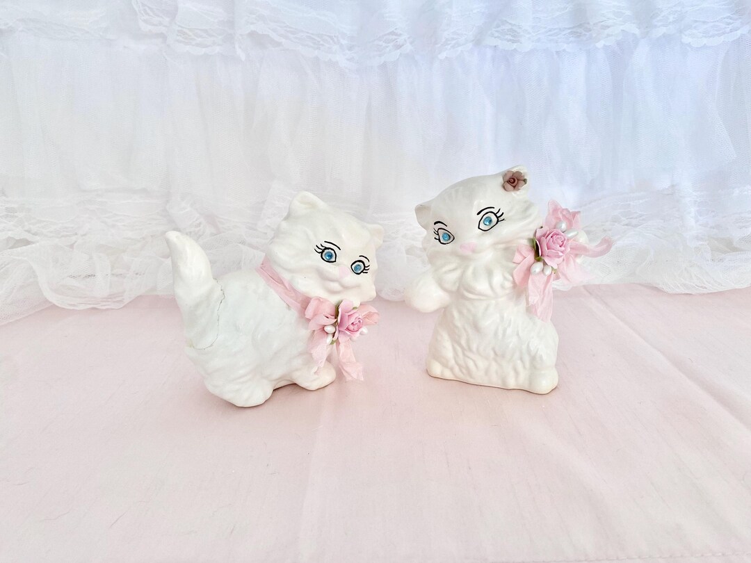 Ceramic White Kittens, Shabby Chic Cats, Romantic Cottage Decor ...
