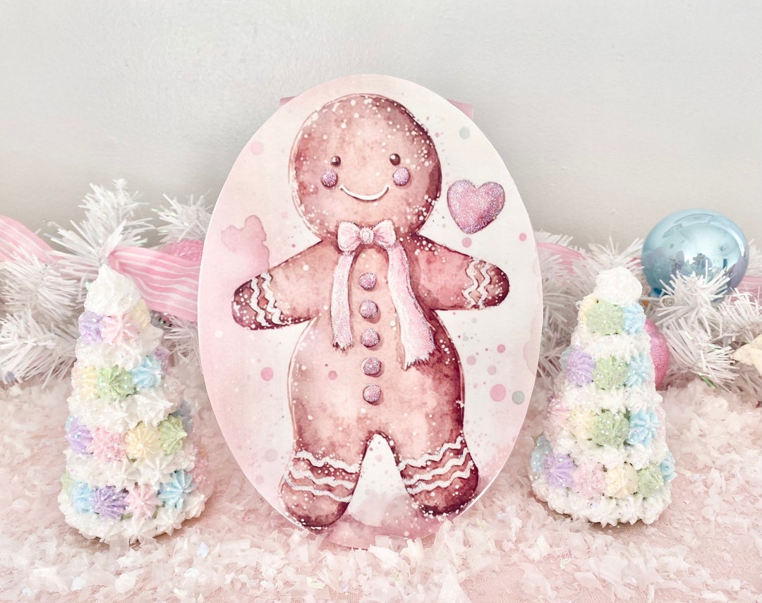 Shabby Chic Gingerbread Sign, Hanging Wood Sign, Pinkmas, Christmas ...