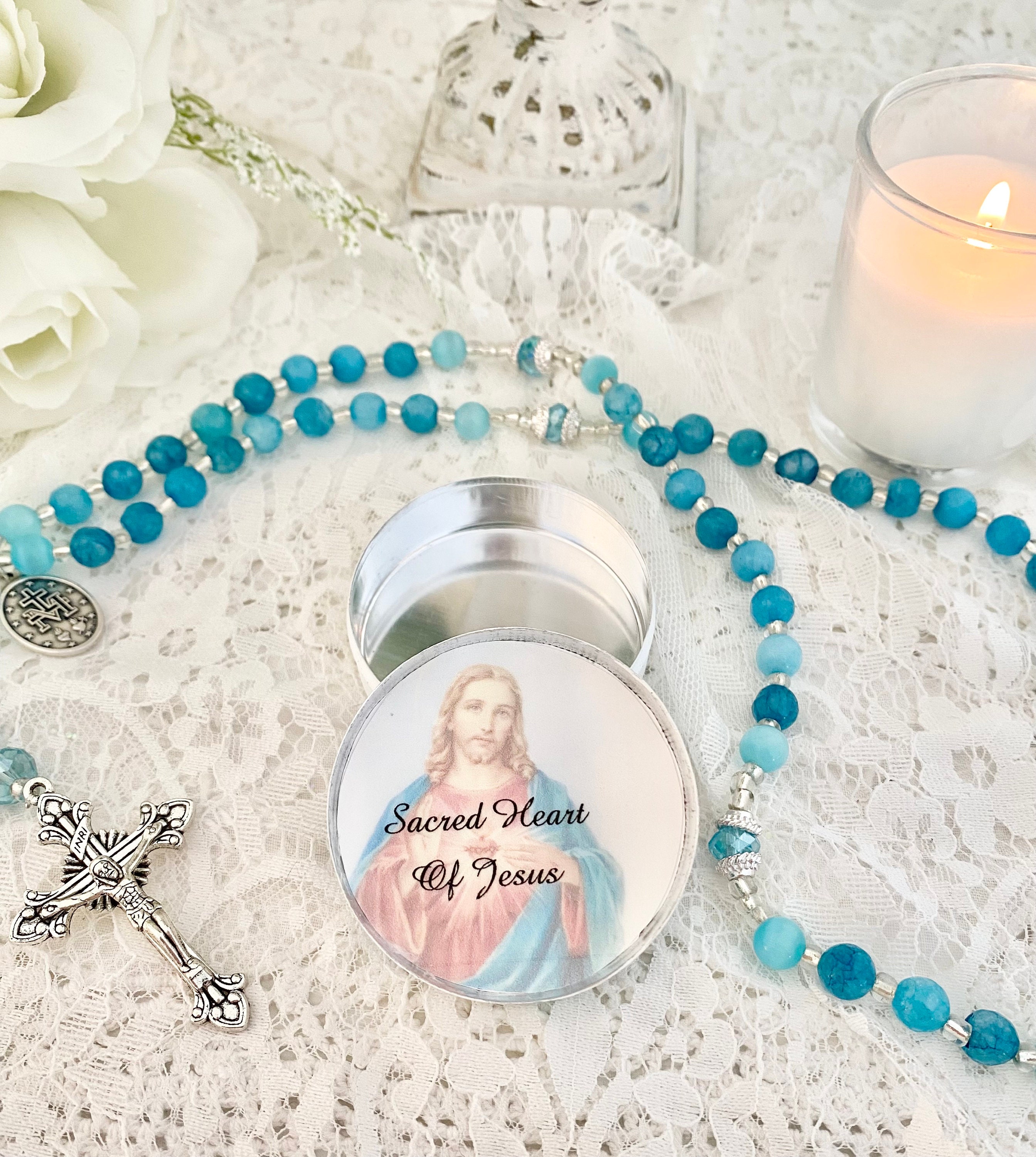 Vintage Style Sacred Heart of Jesus Metal Container Rosary - Etsy