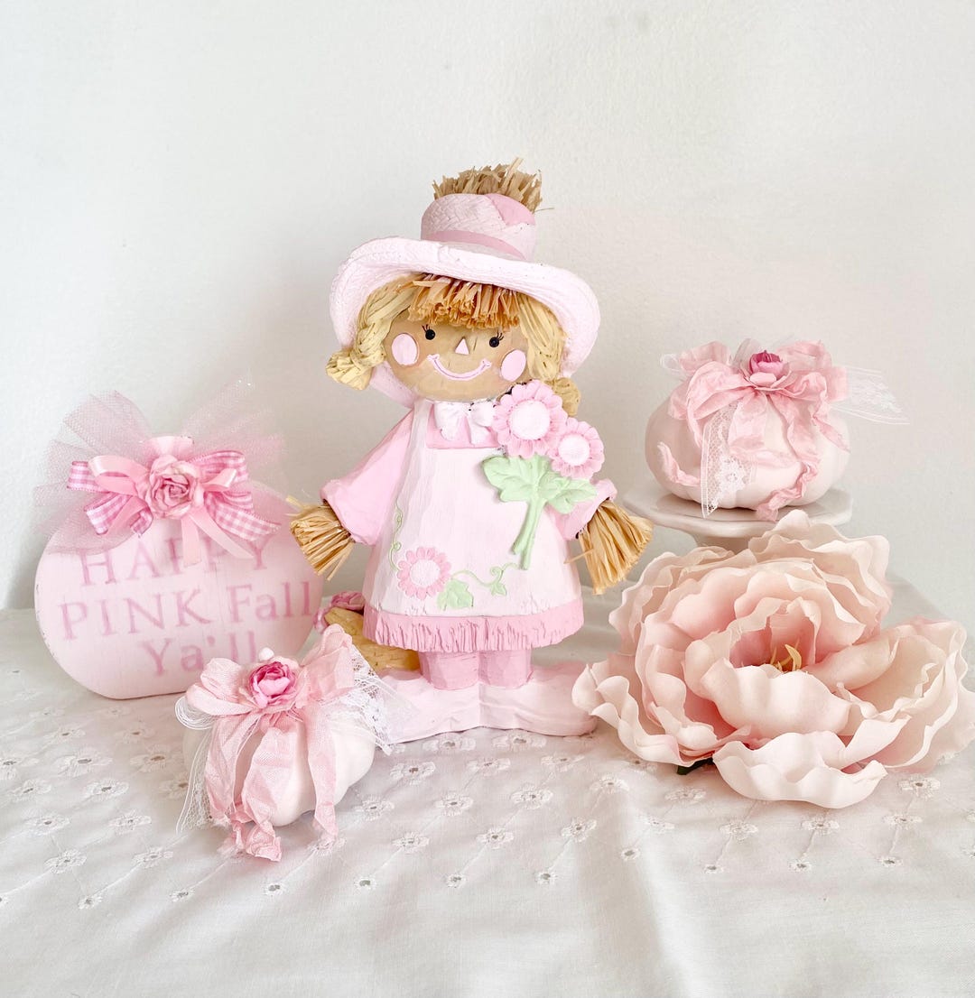 Upcycled Pink Harvest Scarecrow Figurine - Etsy