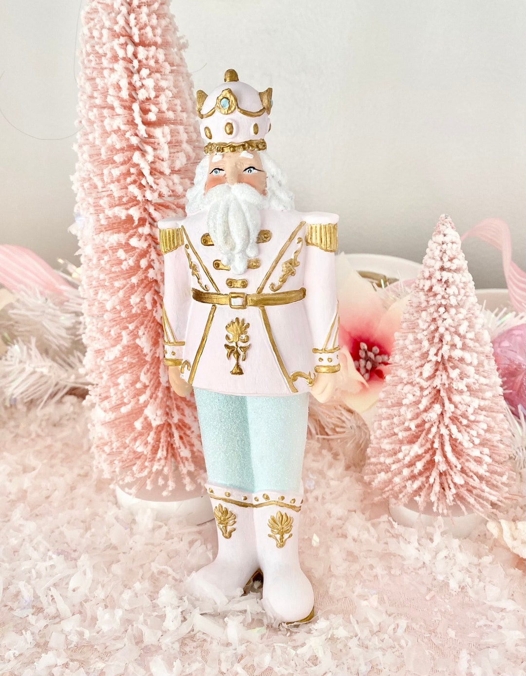 Shabby Chic Pink Santa, Nutcracker Santa, Pastel Christmas Decor, Pink ...