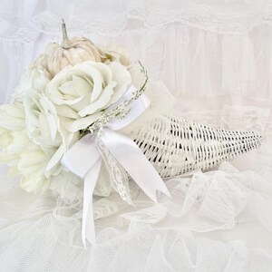 Shabby Chic Fall Cornucopia, Upcycled Wicker Cornucopia Basket, White ...