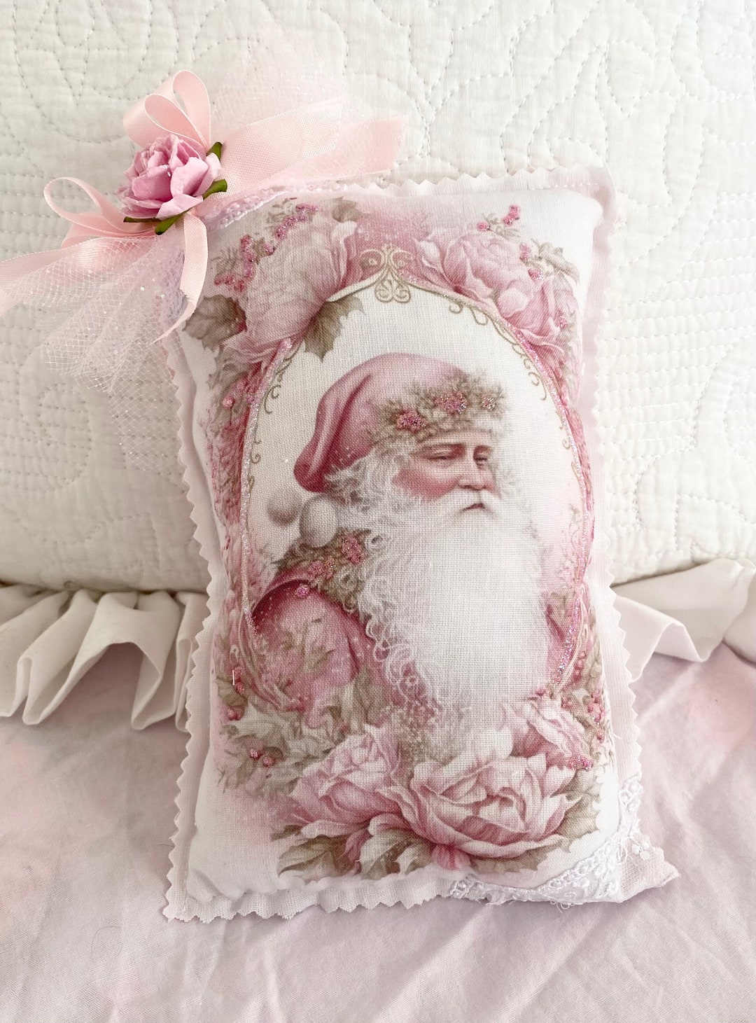 Pink Santa Lavender Sachet, Christmas Pillow, Santa Pillow, Santa Decor ...