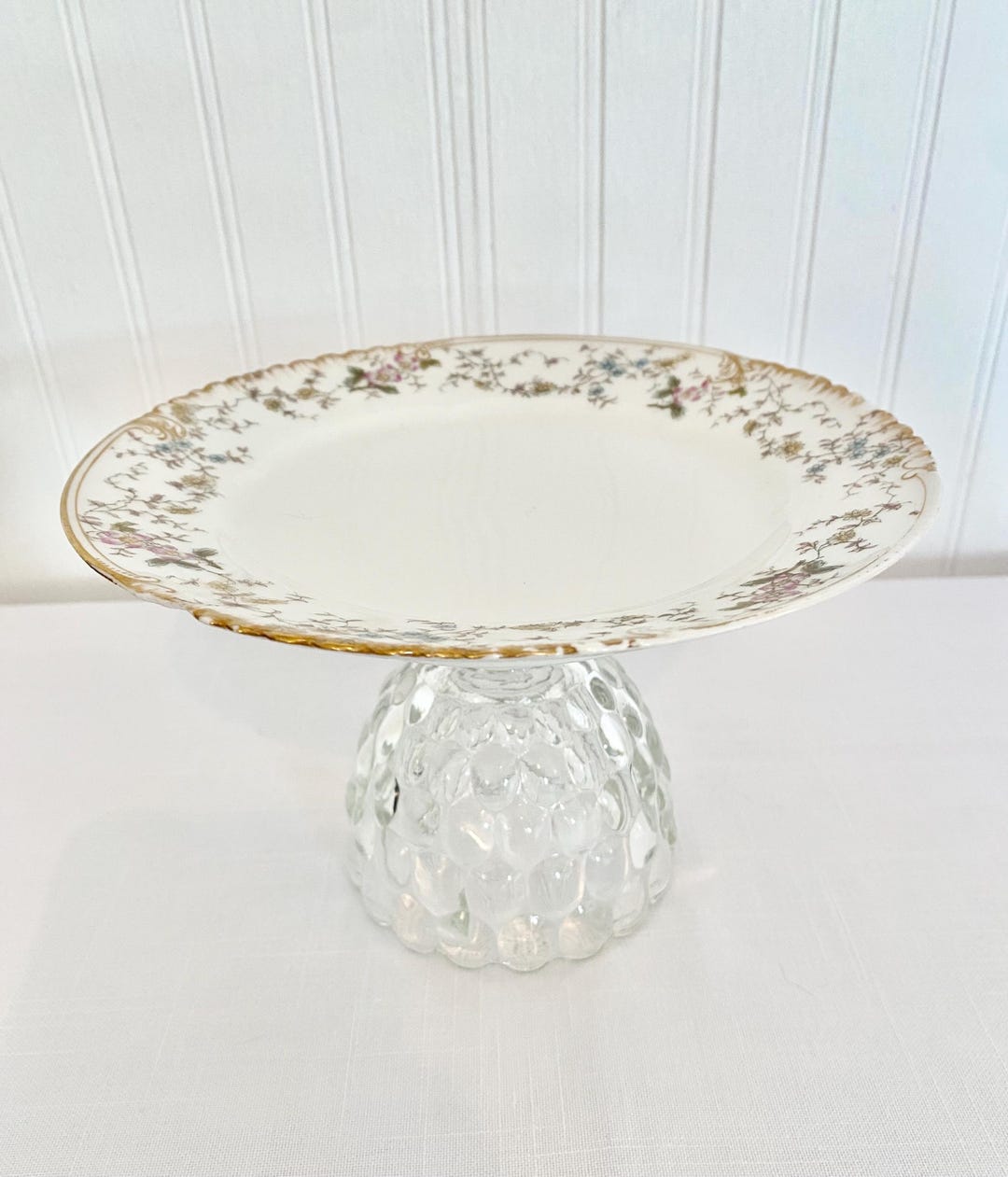 Upcycled Vintage Cake Pedestal, Antique Cake Plate, Crystal Pedestal ...