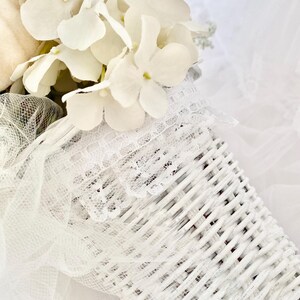 Shabby Chic Fall Cornucopia, Upcycled Wicker Cornucopia Basket, White ...