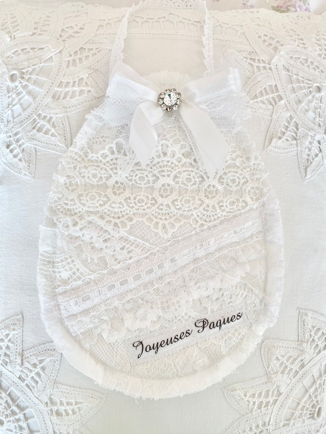 Fabric Easter Hanger, White Easter Decor, Vintage White Lace, Shabby ...