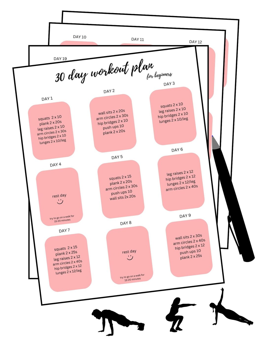 30 Day BEGINNER Workout Challenge | Workout Planner | Activity Tracker ...