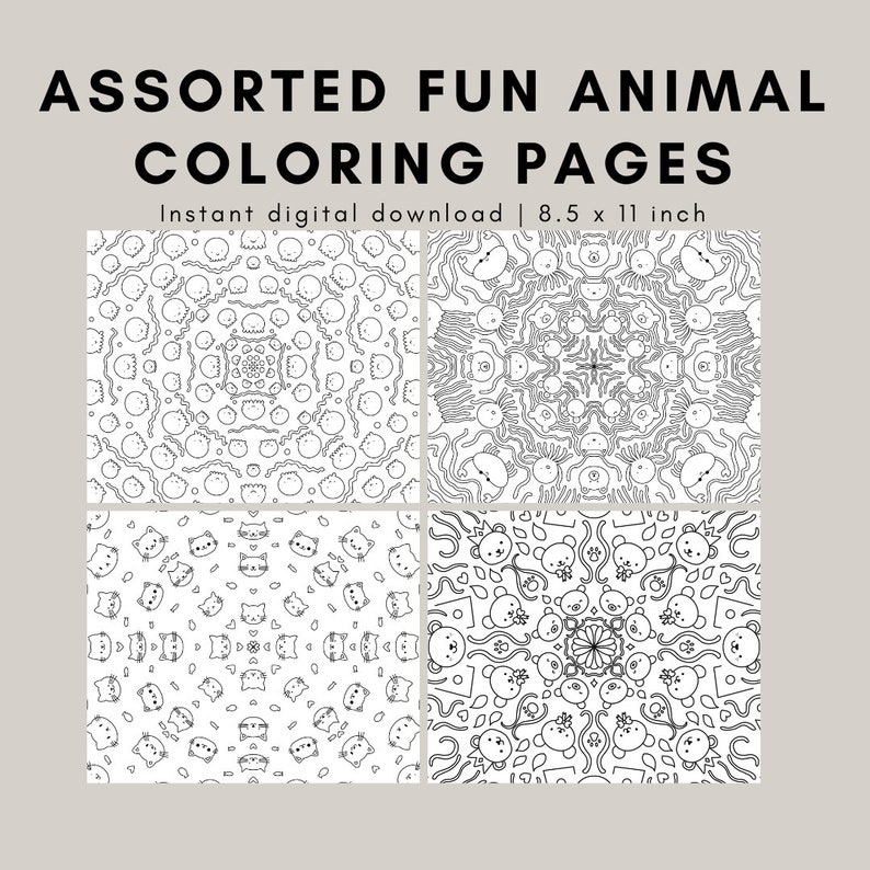 Assorted Animals Coloring Page | Suitable for Adult and Children ...