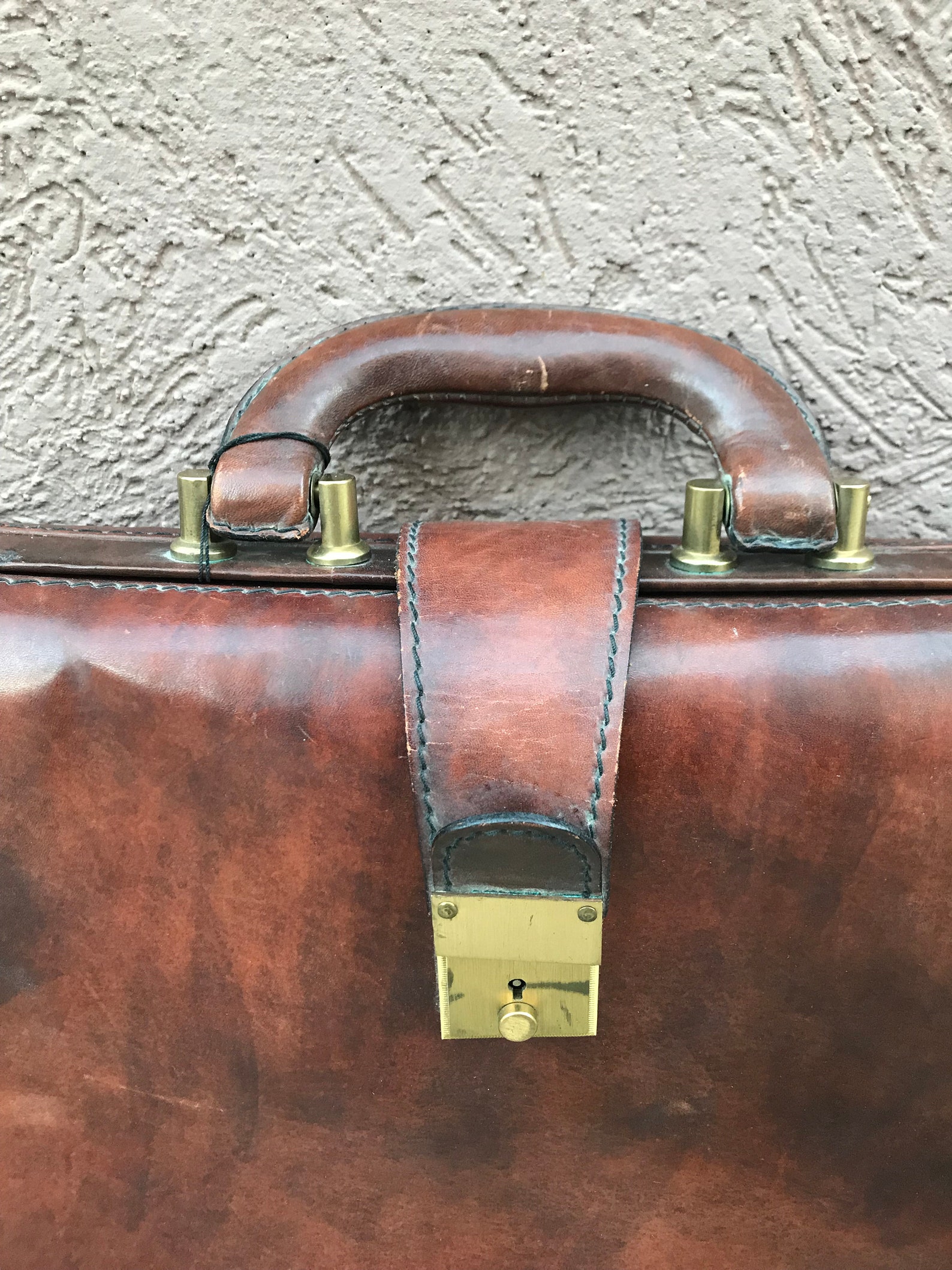 Vintage Rigid Brown Leather Lock Luggage Bag With Top Handle - Etsy