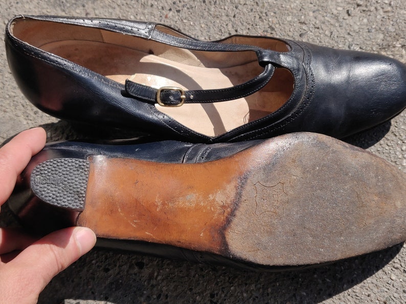 Mary Jane Medium Hell Pump Buckle and T Strap Blue Original Vintage ...