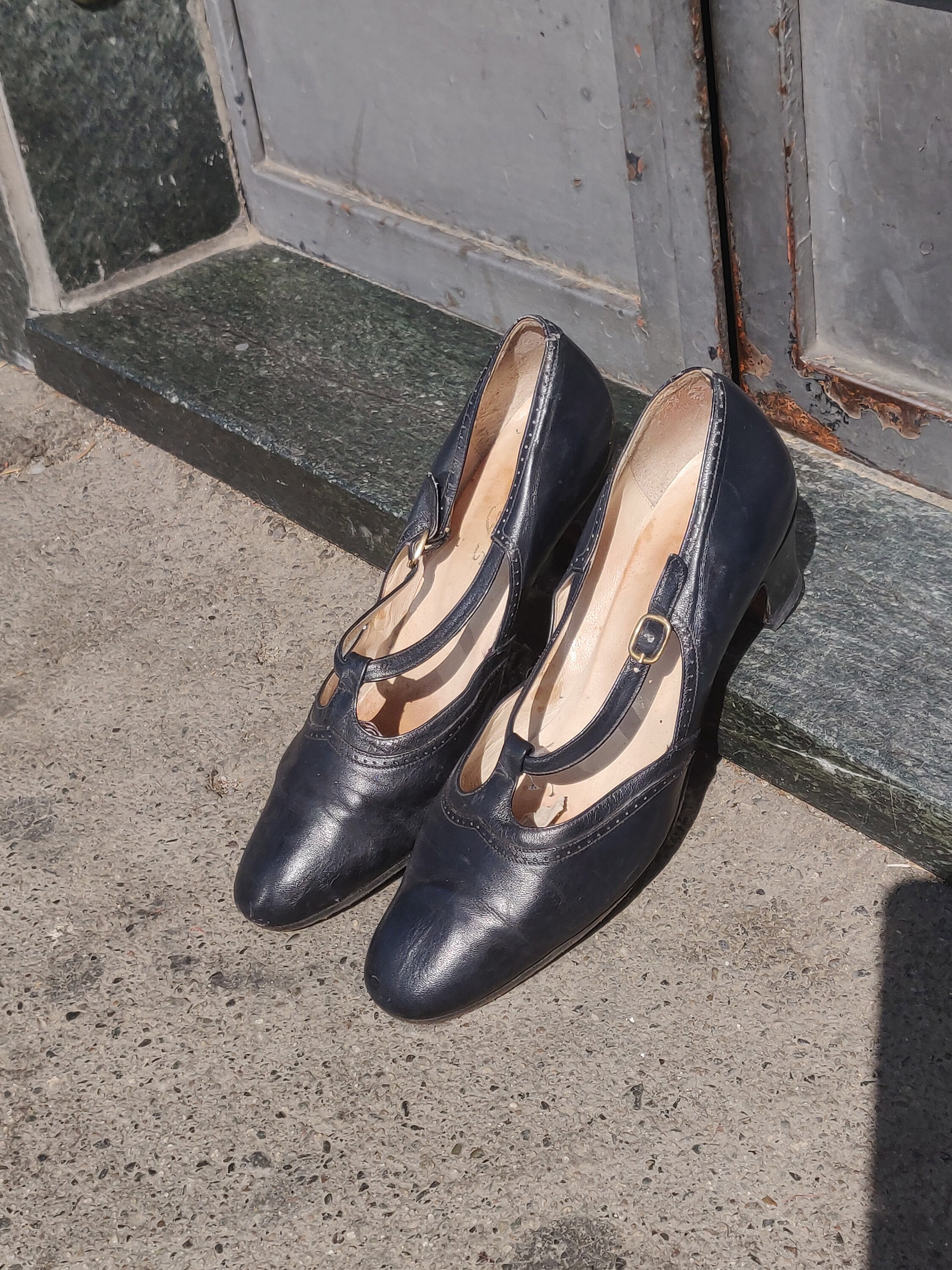 Mary Jane Medium Hell Pump Buckle and T Strap Blue Original Vintage ...