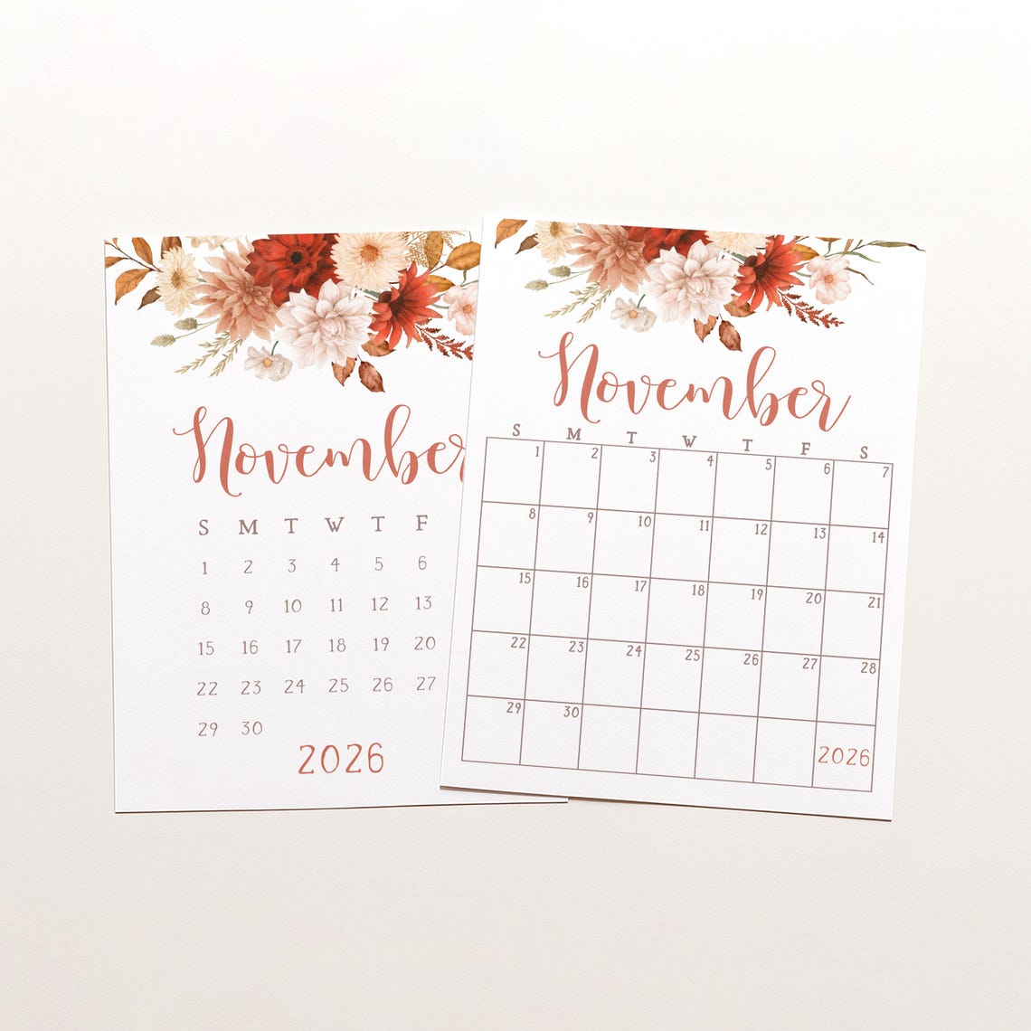 November 2026 Calendar Printable: Autumn Floral Monthly Planner ...