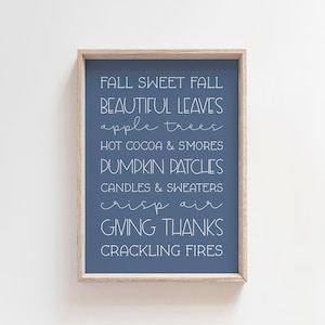 Fall Sweet Fall Printable, Fall Favorites Subway Art Sign, Cute Blue ...